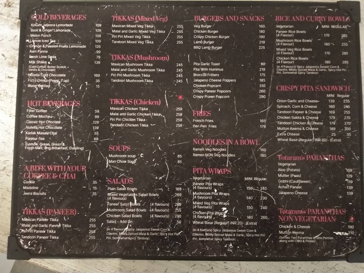 Menu at Café Totaram, Coimbatore, Beejay center