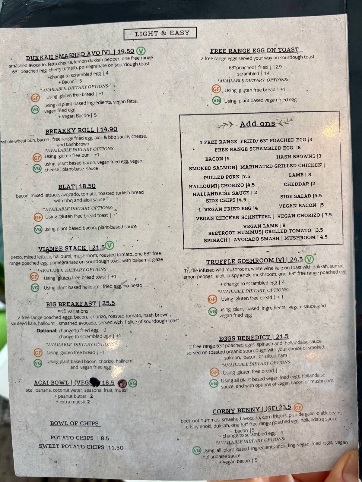 Menu at Cafe Vianee, Miranda, Shop 1177/78/600 Kingsway