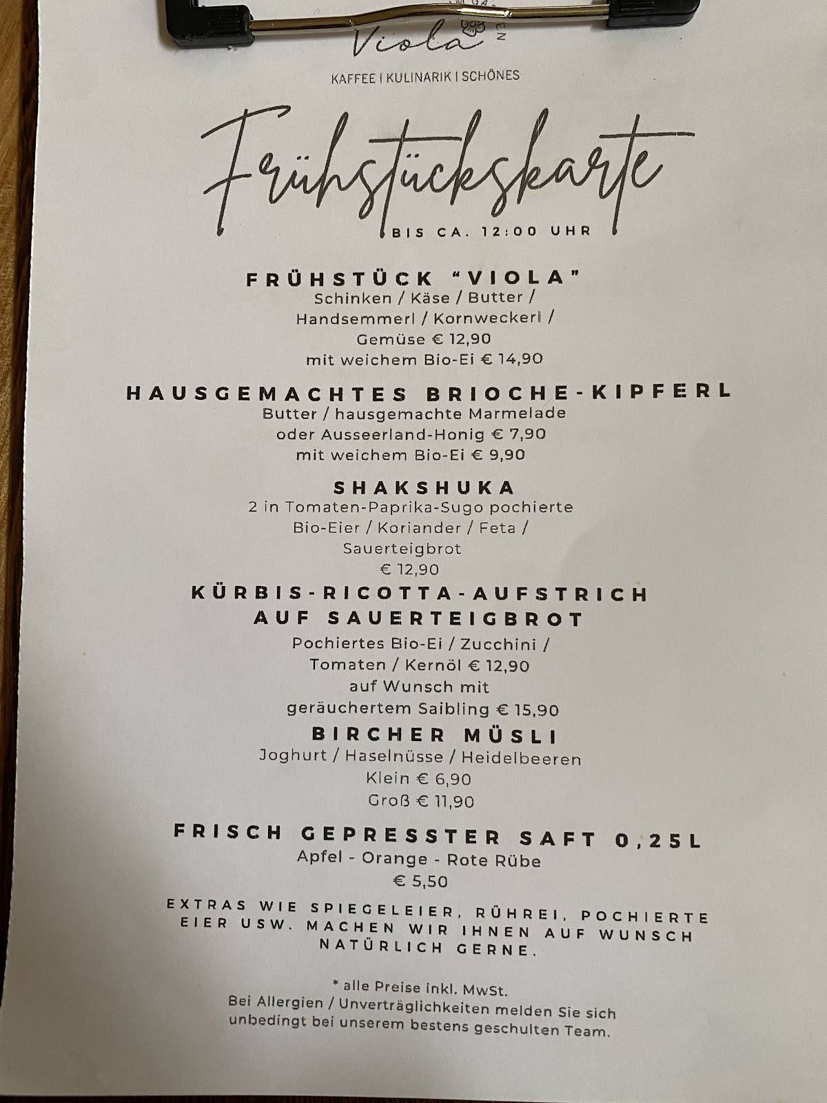 Speisekarte von Café Viola im Garten cafe, Bad Aussee