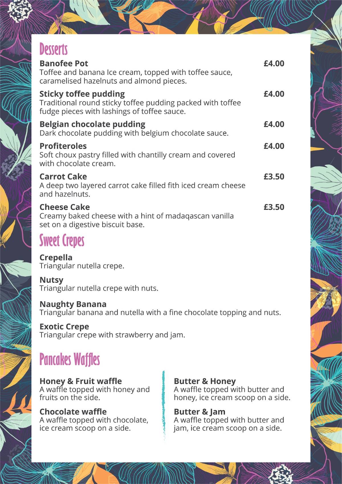 Menu at Volume Cafe, London