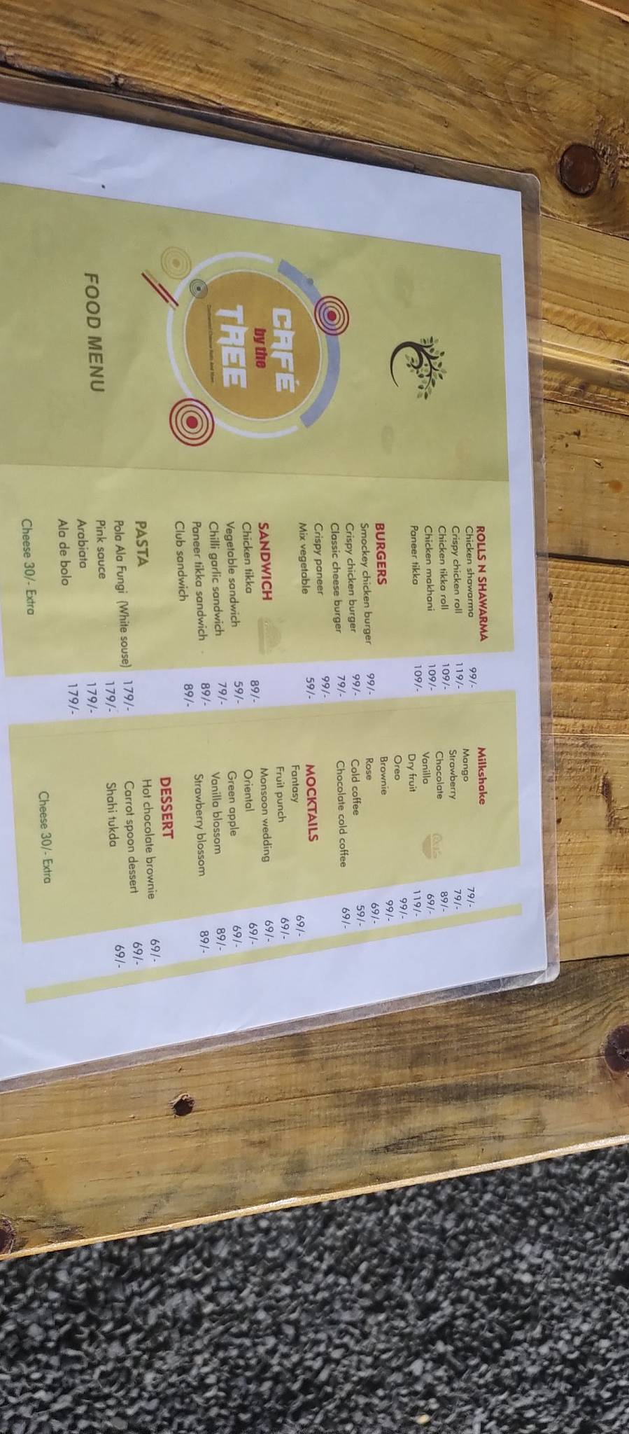 Menu at Cafe by the tree, Solapur