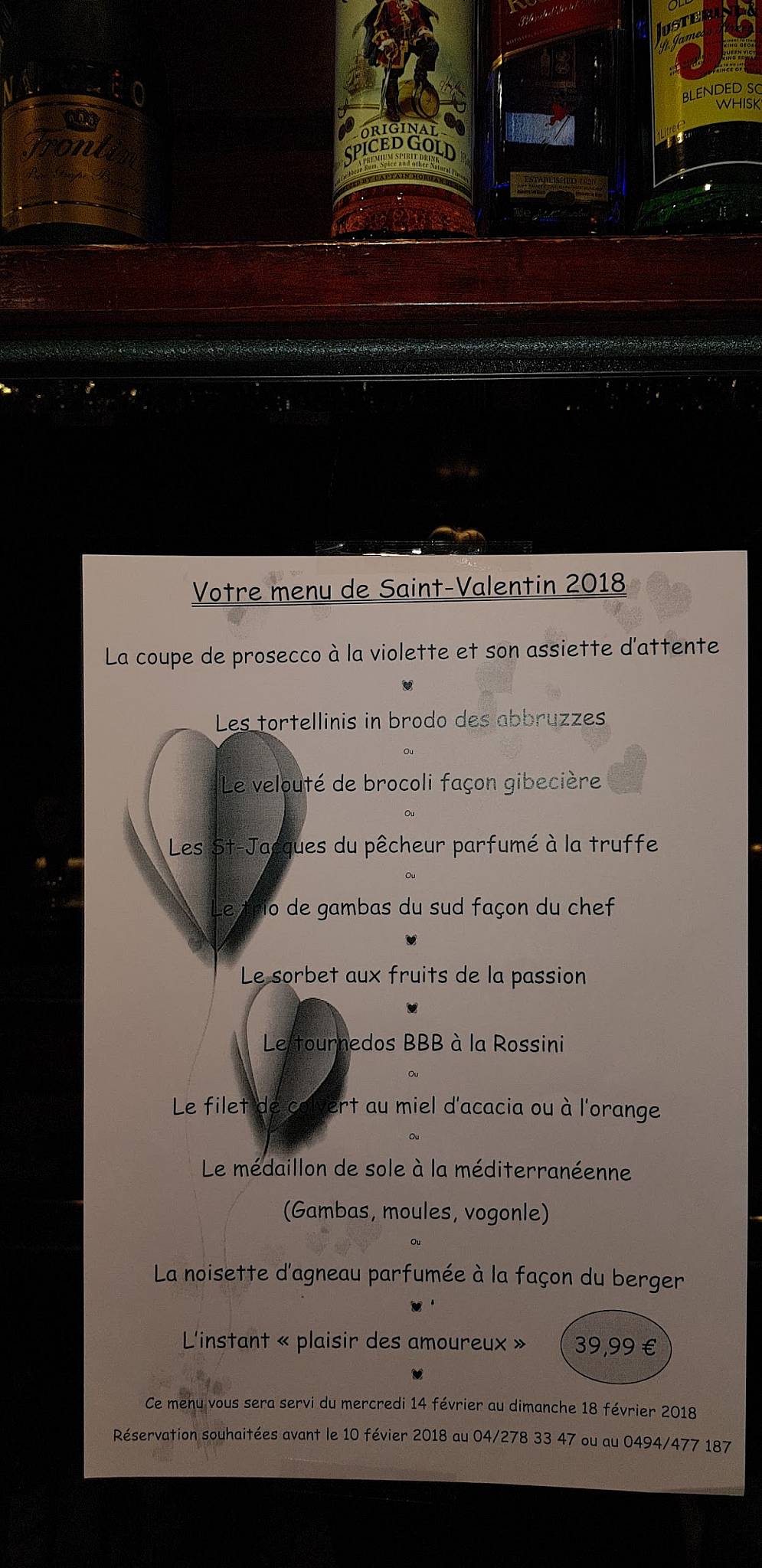 Menu au Café de la Gare, Herstal