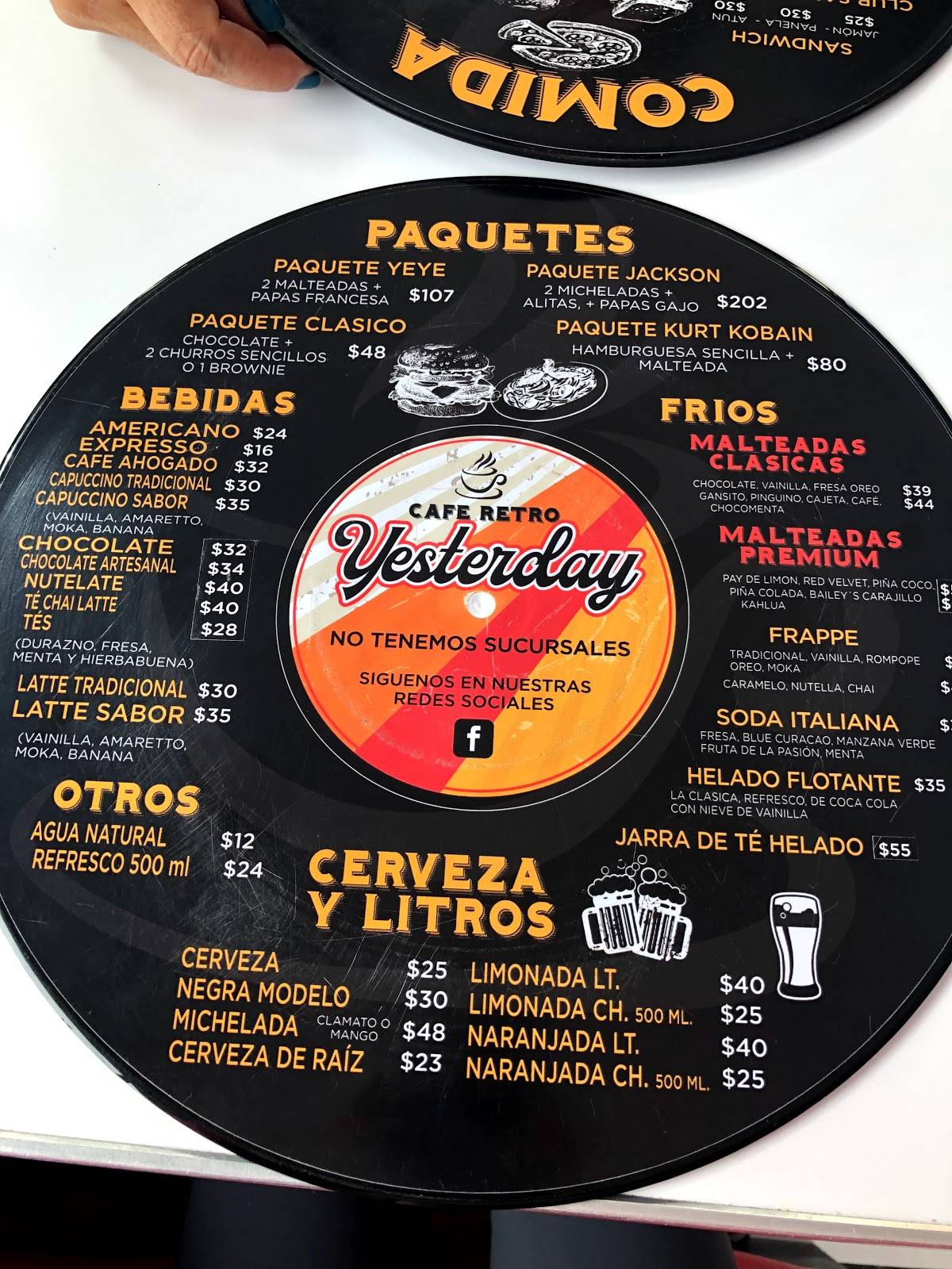 Carta de Cafe retro Yesterday, Guadalajara, Monte Olivete 115