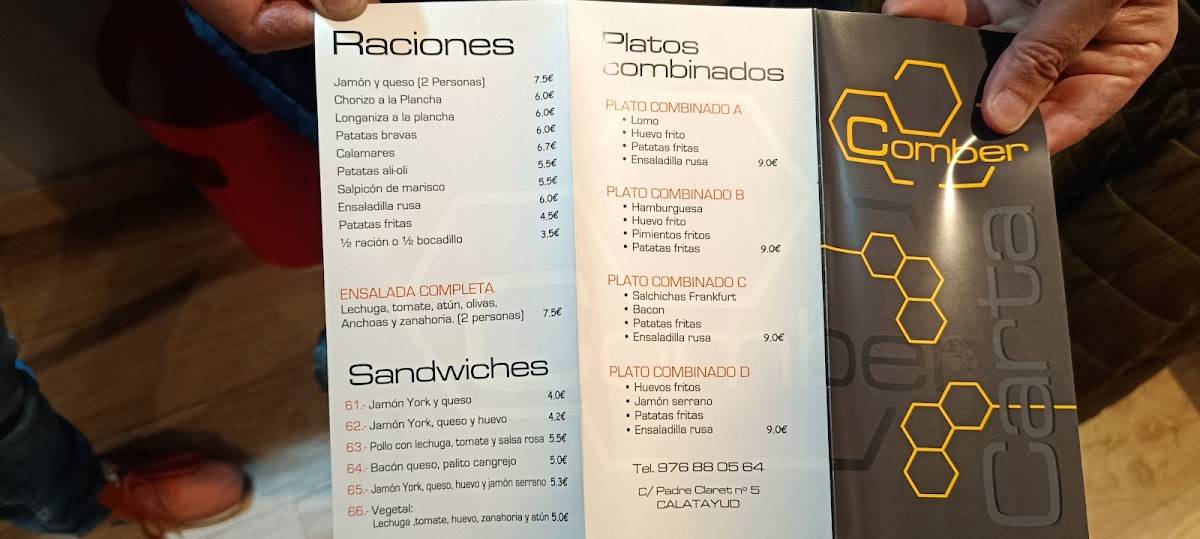 Carta de Cafetería Comber, Calatayud