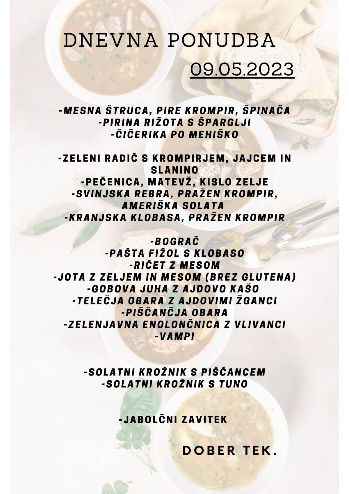 Menu at HITRA ŽLICA cafeteria, Ljubljana