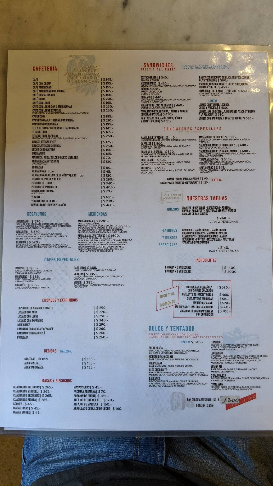 Carta de cafetería Las Violetas, Buenos Aires, Av. Rivadavia 3899