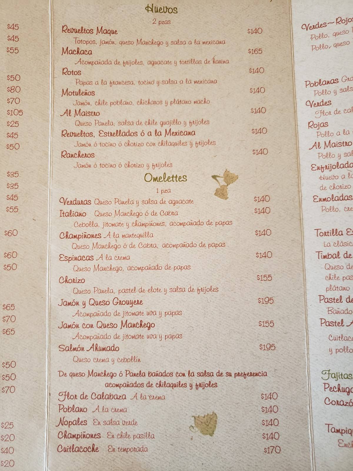 Carta de MAQUE café, Ciudad de México, Calle Ozuluama 4