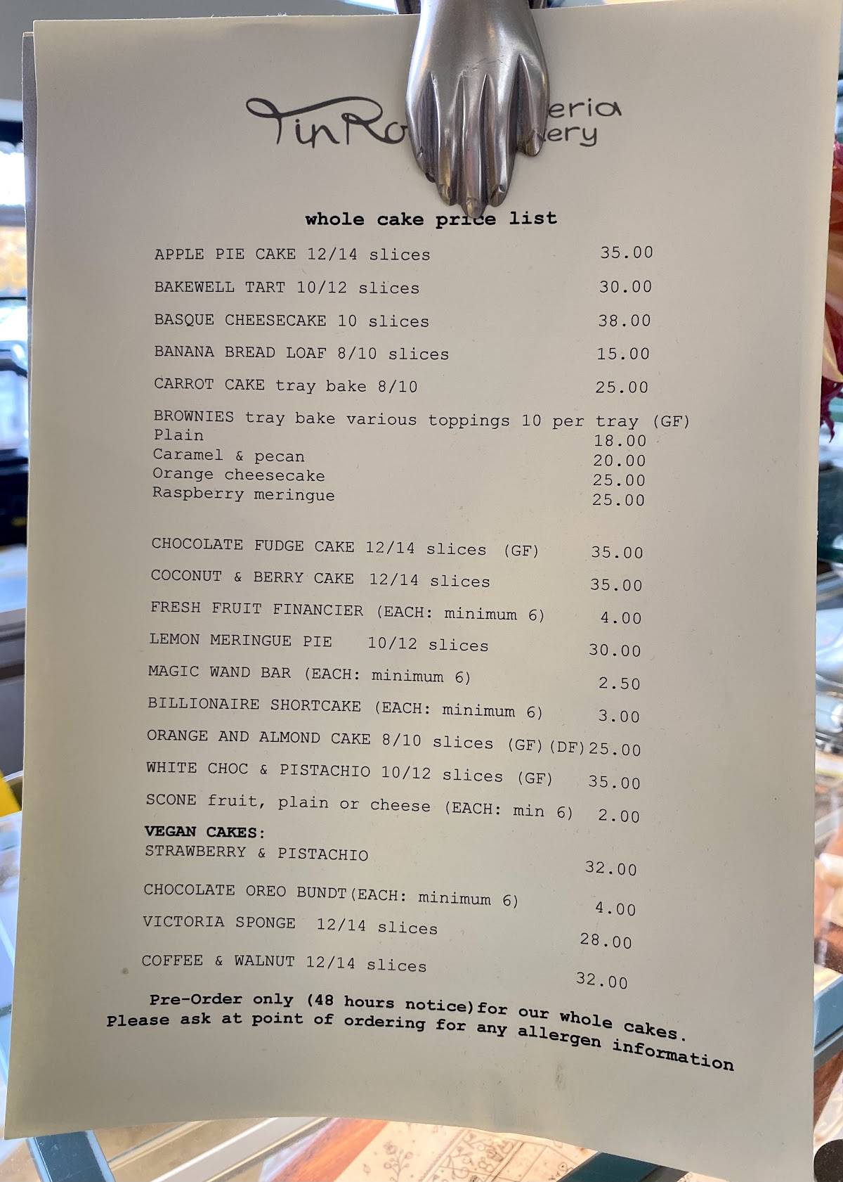 Menu at The Tin Roof Cafe and Bakery, Woodham Mortimer