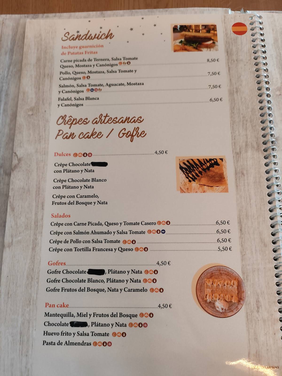 Menu at Cafetería d'Sano, Granada