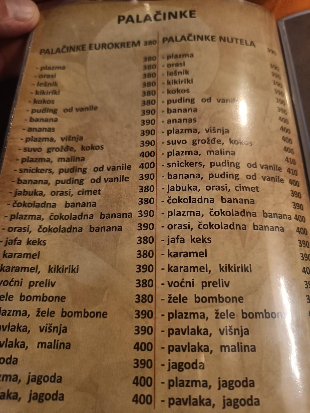 Menu at Caffe pizzeria Sandy, Čačak