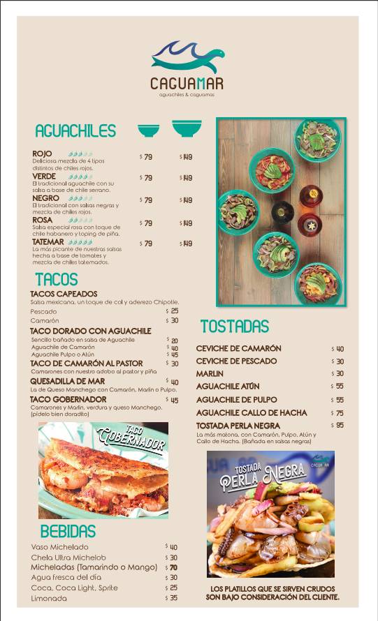 Carta del restaurante Caguamar Américas, Guadalajara