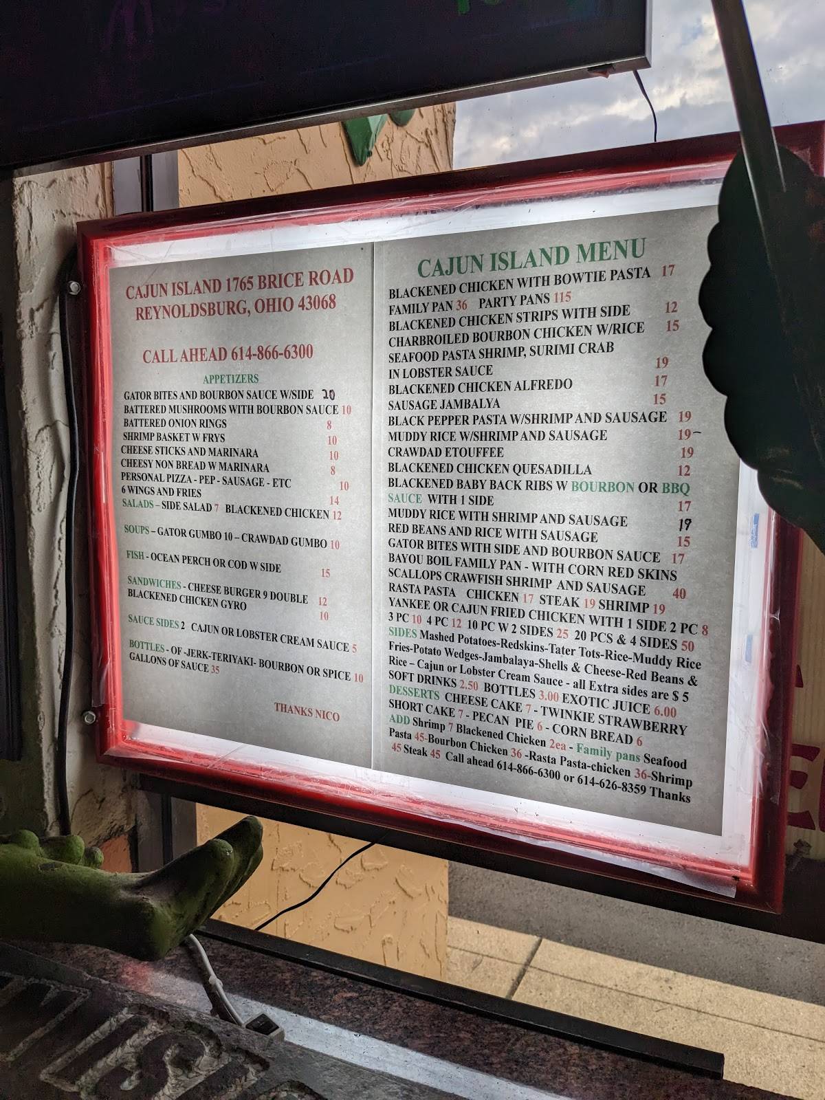 Menu at Cajun Island restaurant, Reynoldsburg, Brice Rd