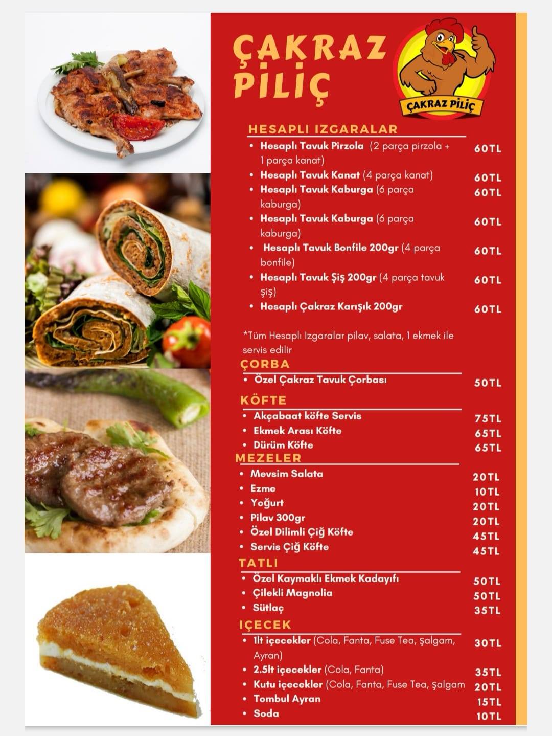 Menu at Çakraz Piliç, Ankara