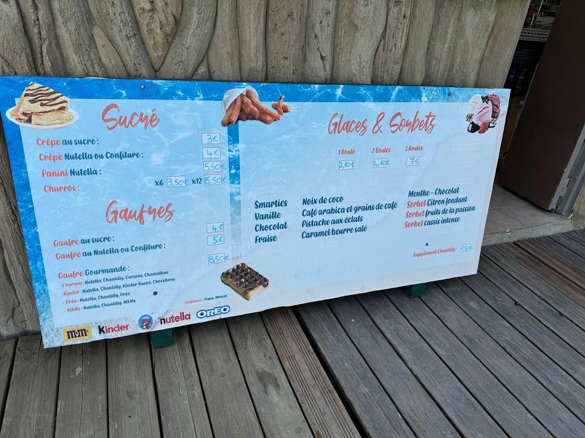 Menu au Cala beach bar, Saint-Cyprien