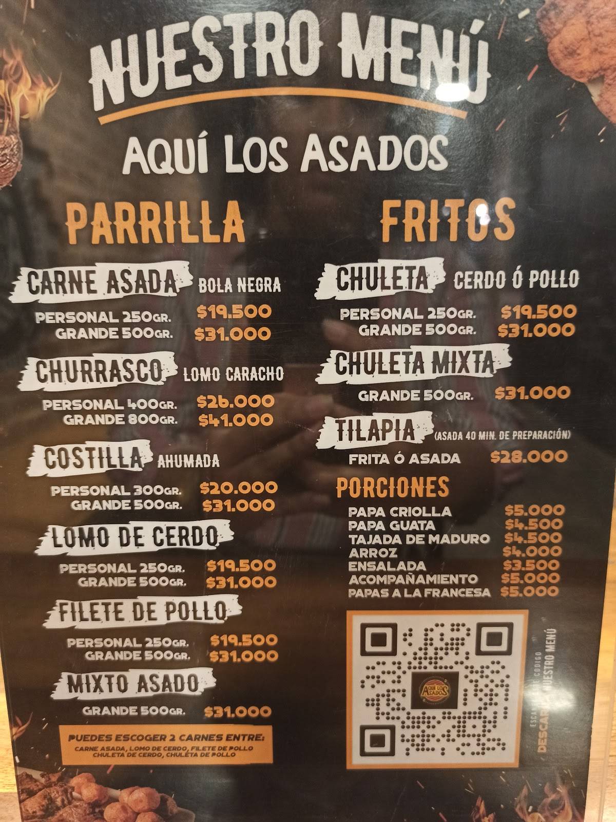 Carta del restaurante Aquí los asados, Cali