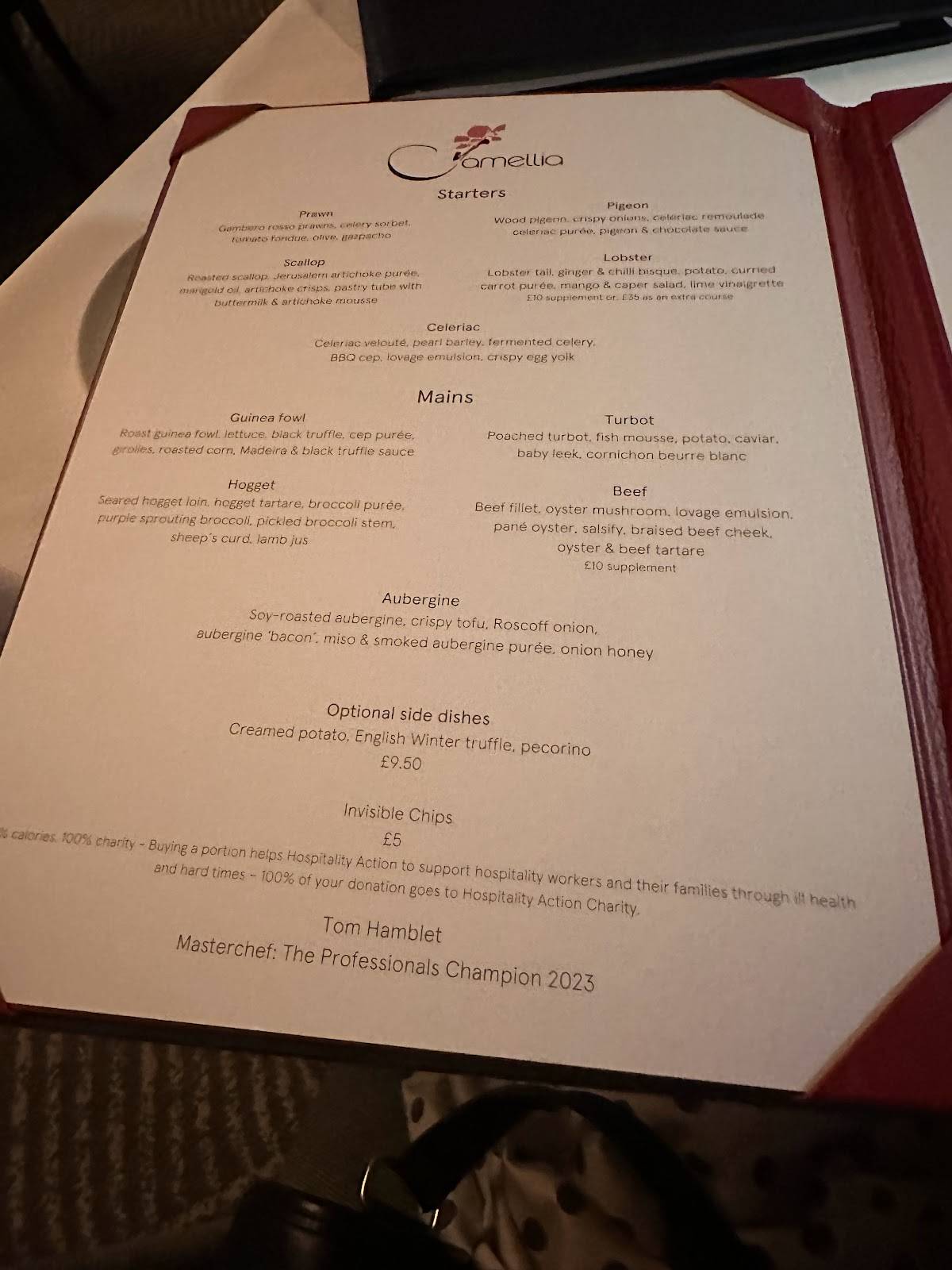 Menu at Camellia restaurant, Horsham