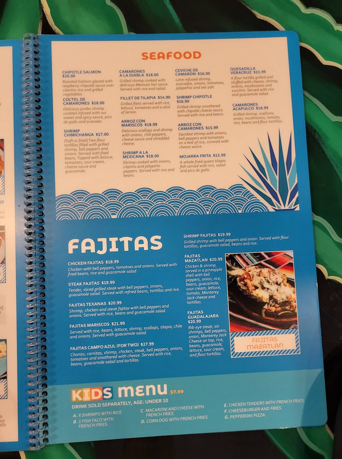 Menu at Campo Azul Mexican Kitchen restaurant, Summerfield