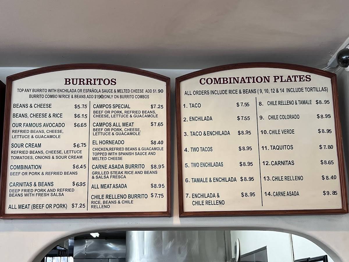 Menu at Campos Famous Burritos restaurant, Simi Valley
