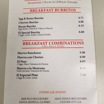 Menu at Campos Famous Burritos restaurant, Simi Valley