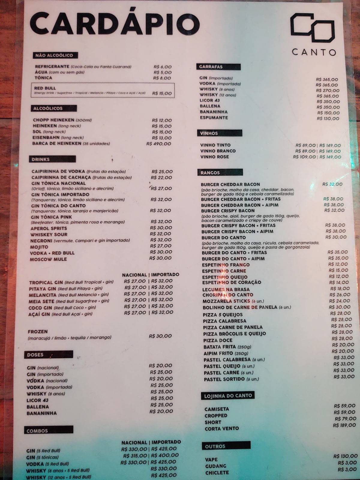 Menu em Canto pub & Bar, Porto Alegre