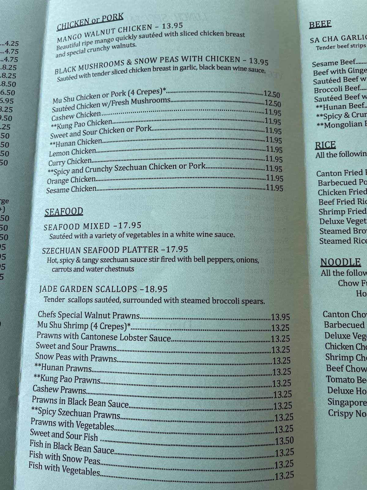 Menu at Canton restaurant, Petaluma