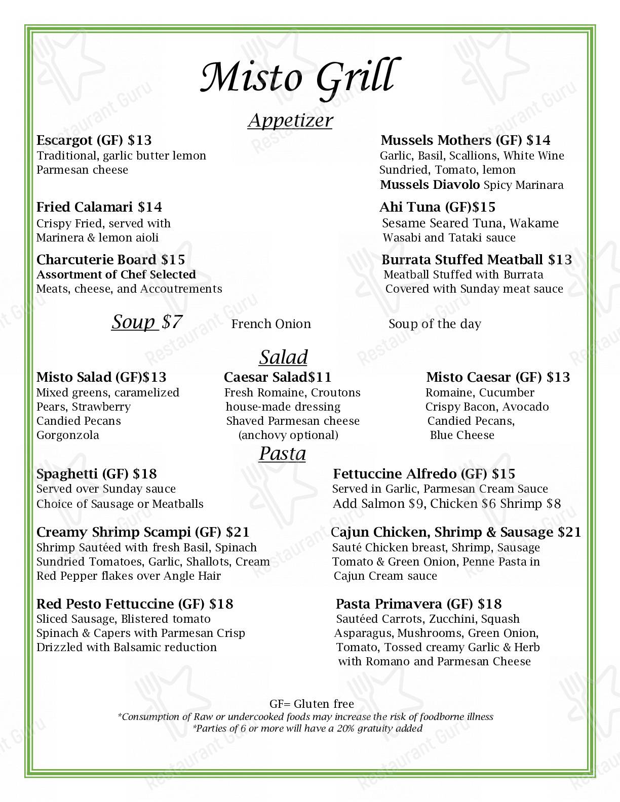 Carta de Misto Bar & Grill, Cabo Coral