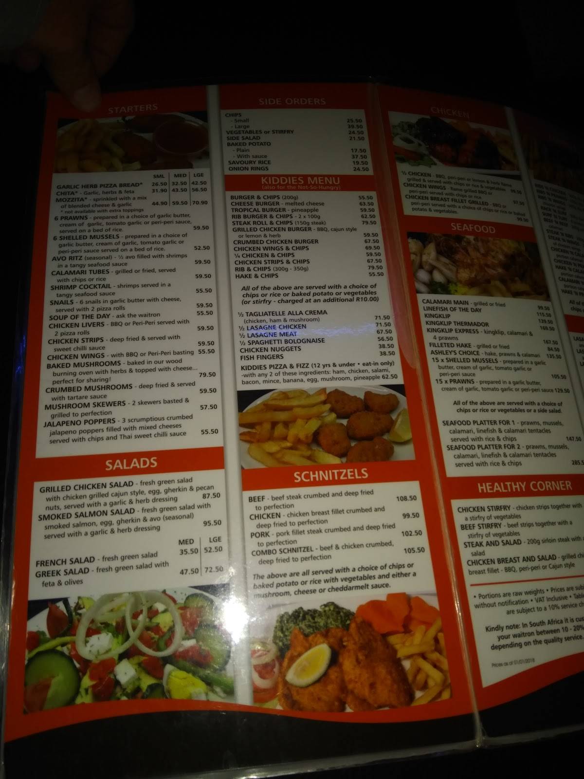 Menu at Ashley's Family Restaurant, Cape Town, 123 Voortrekker Rd