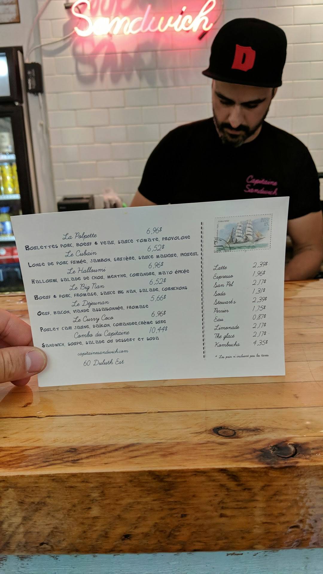 Carta del restaurante Capitaine Sandwich, Montréal