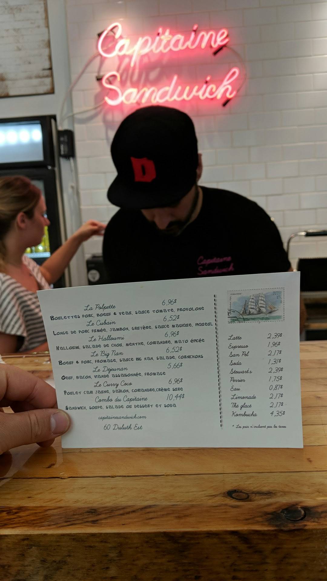 Carta del restaurante Capitaine Sandwich, Montréal