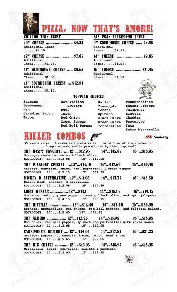 Menu at Capones Hideout pizzeria, New Berlin