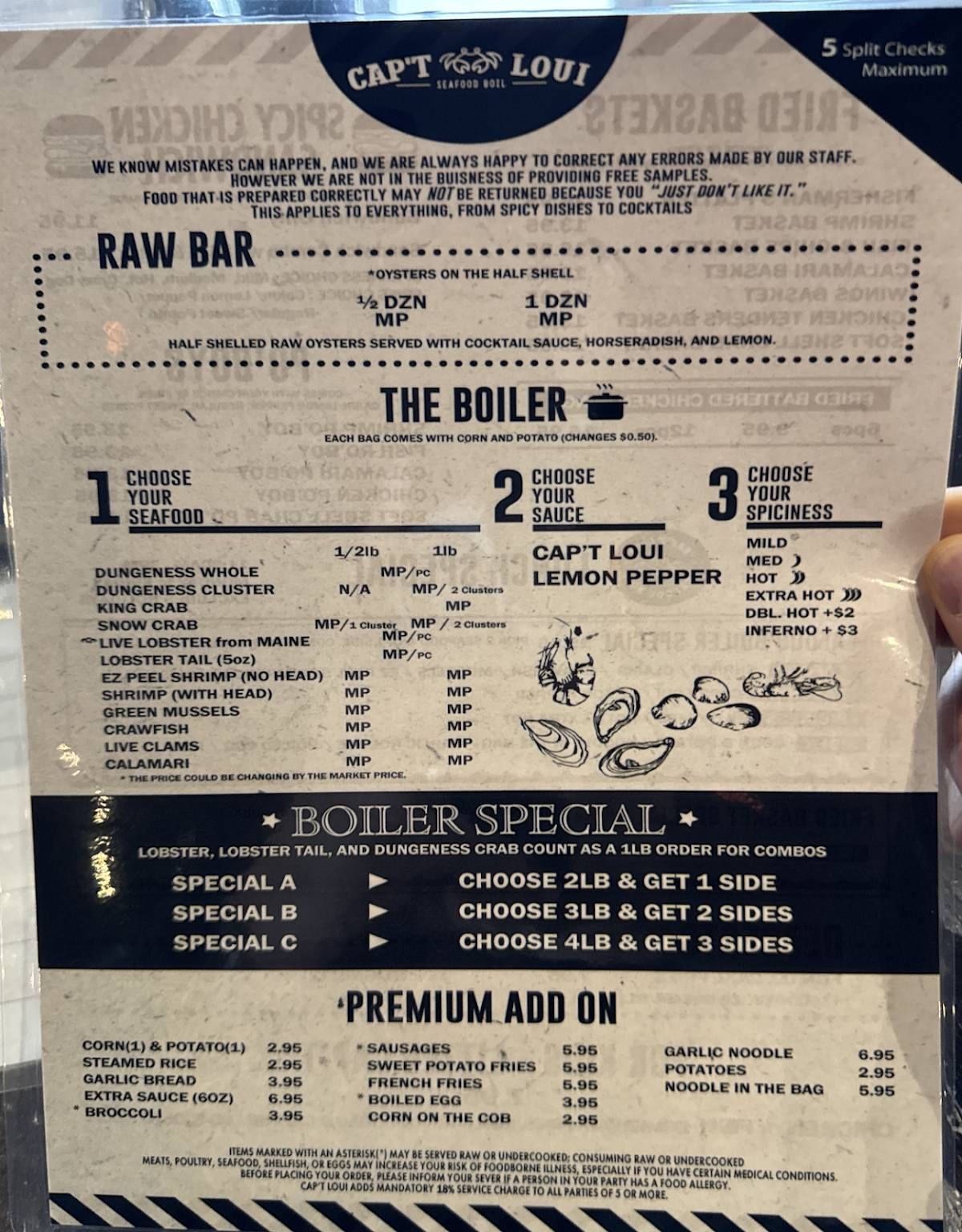 Menu at Cap't Loui Henderson restaurant, Las Vegas