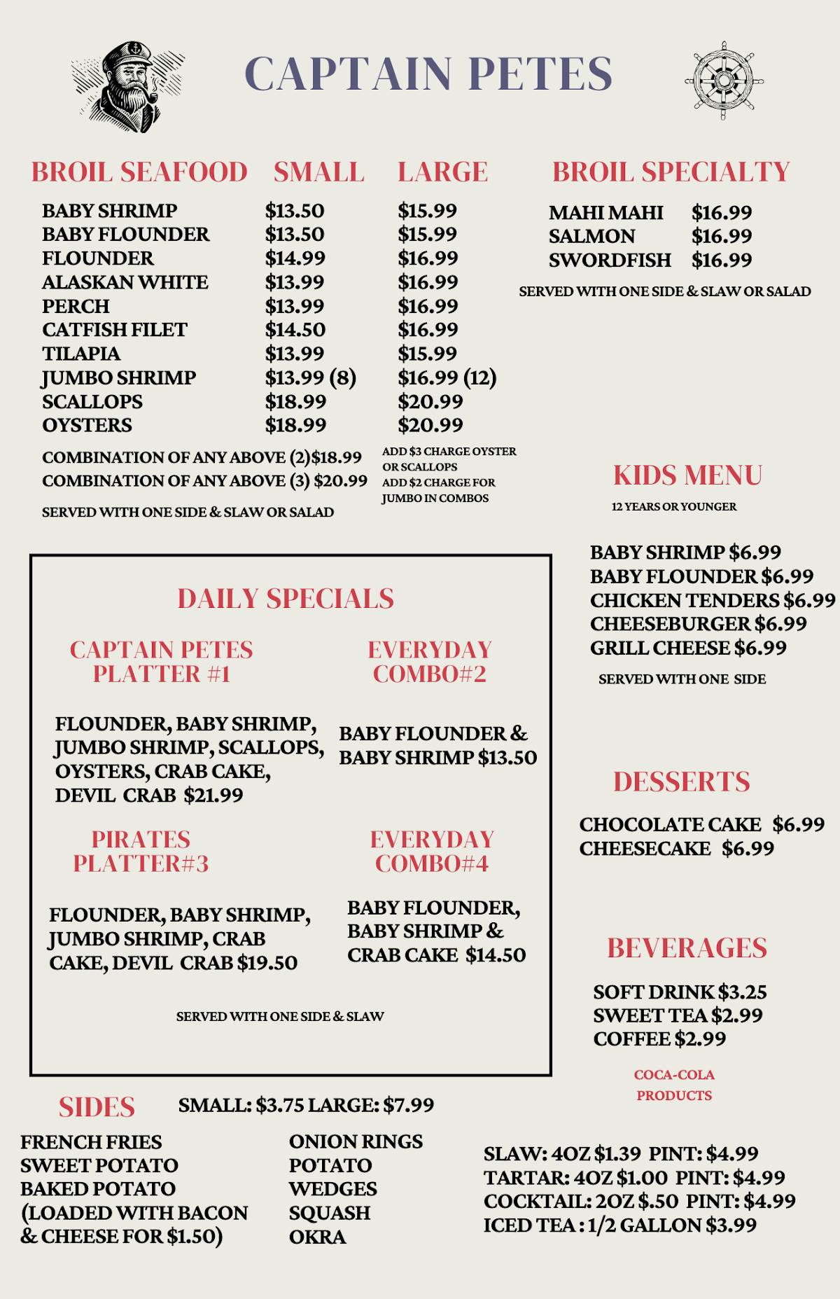 Menu at Capt'n Pete's Seafood Restaurant, Maiden