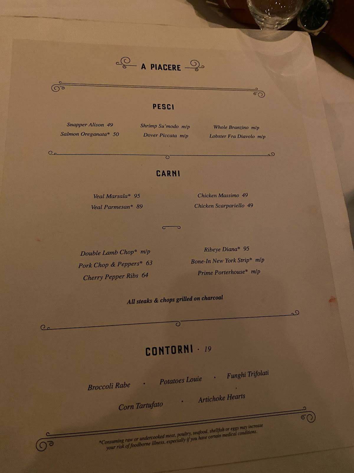 Menu at Carbone restaurant, Las Vegas, 3730 Las Vegas Fwy