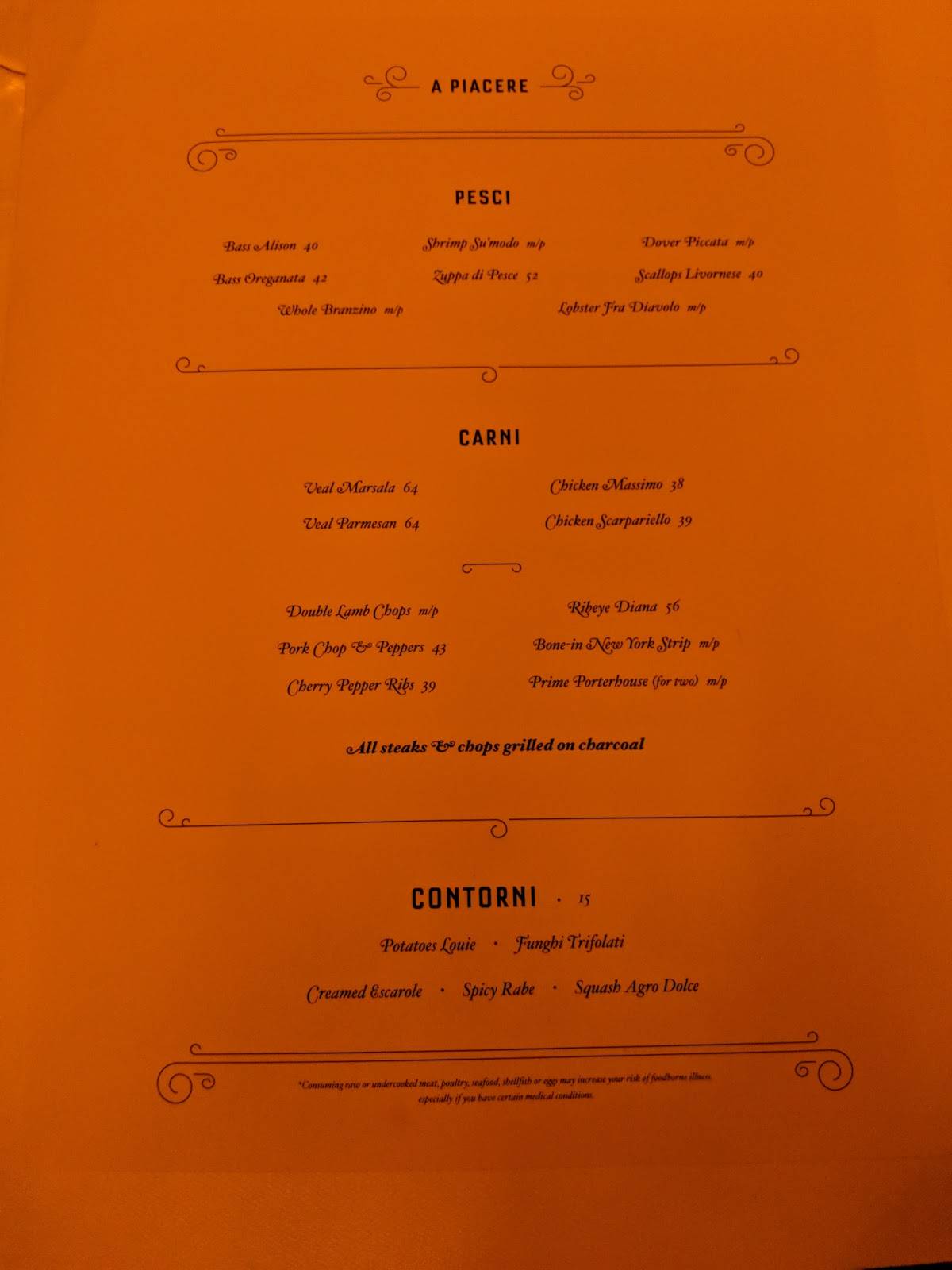 Menu at Carbone restaurant, Las Vegas, 3730 Las Vegas Fwy