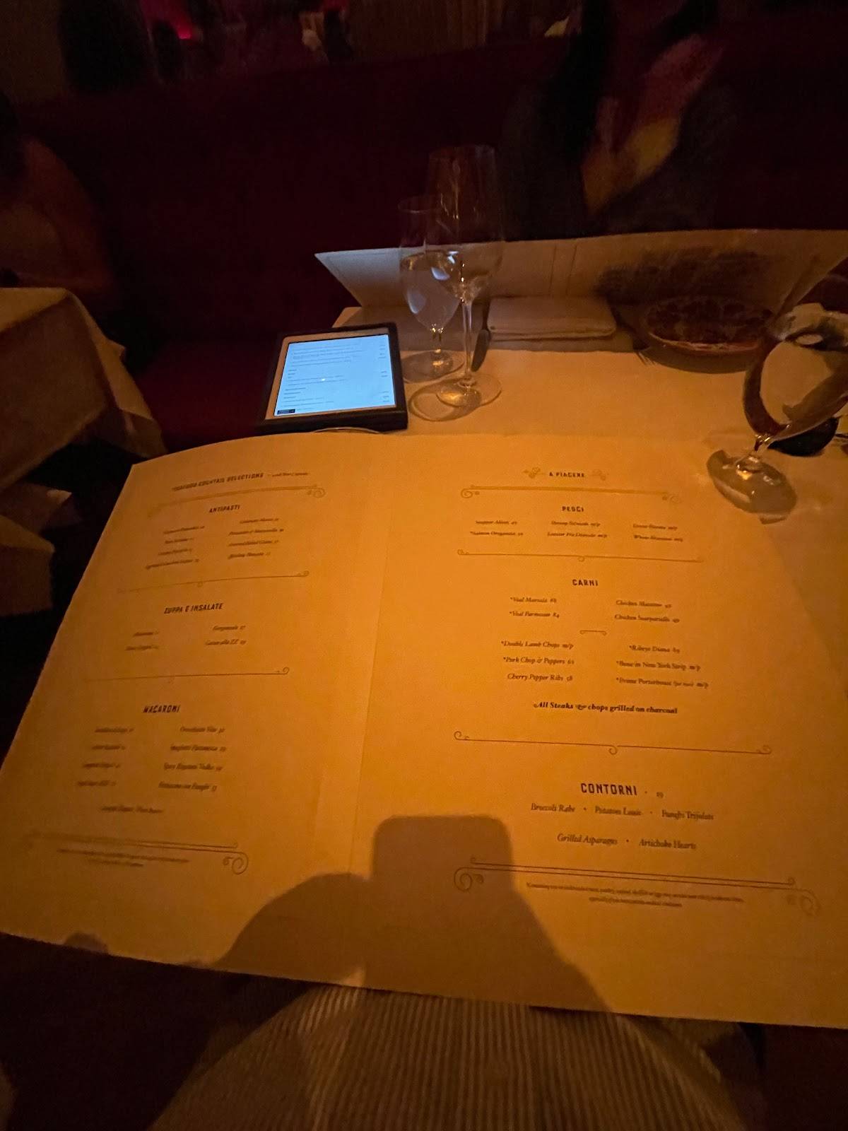 Menu at Carbone restaurant, Las Vegas, 3730 Las Vegas Fwy
