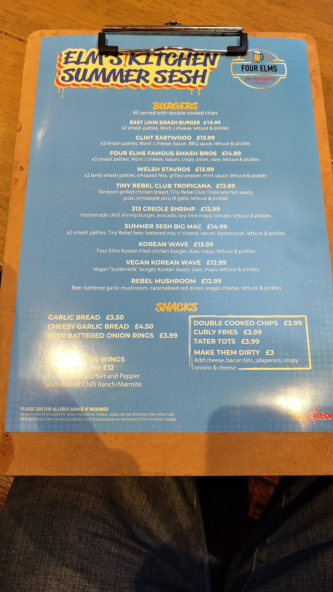 Carta de The Four Elms - JW Bassett Pub, Cardiff