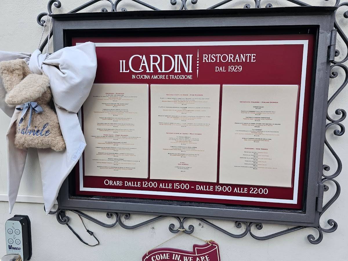 Menu at Cardini restaurant, Stresa