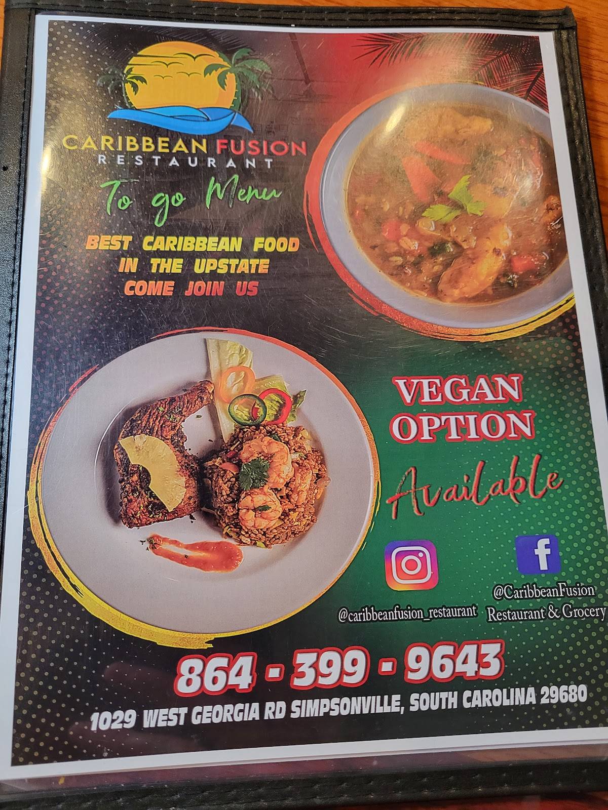 Menu at Caribbean Fusion Restaurant and Grocery, Simpsonville