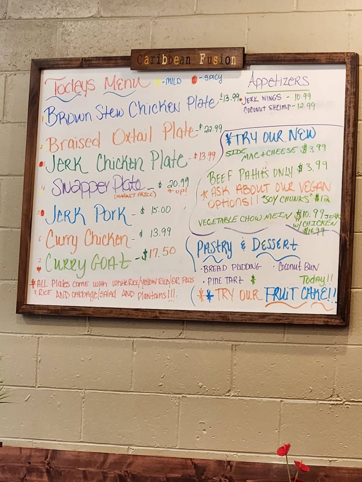 Menu at Caribbean Fusion Restaurant and Grocery, Simpsonville