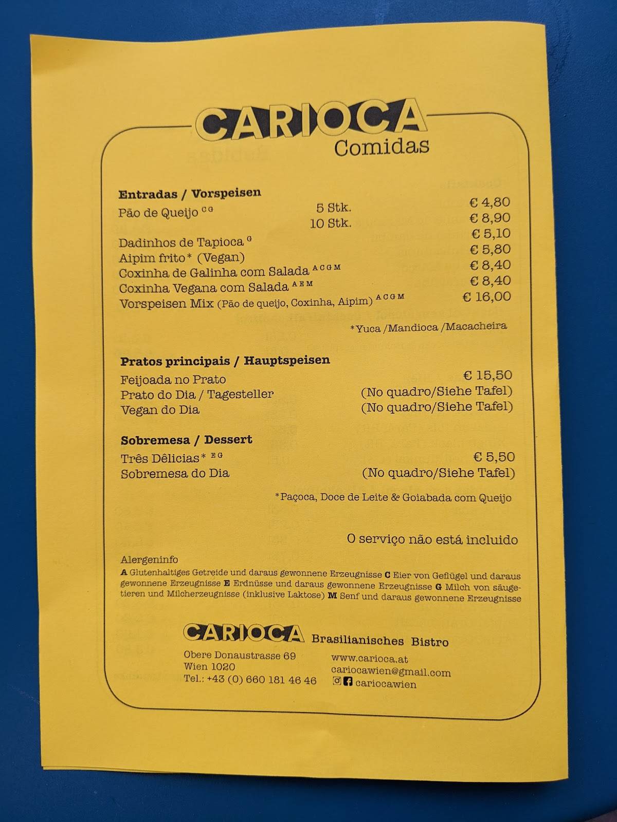 Speisekarte von Carioca pub & Bar, Wien, Ob. Donaustraße 69