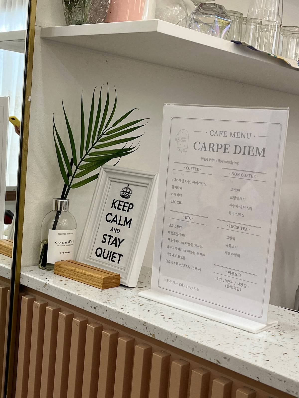 Menu at 하노이 카르페디엠 스터디카페 Carpe Diem Study Cafe, Hanoi