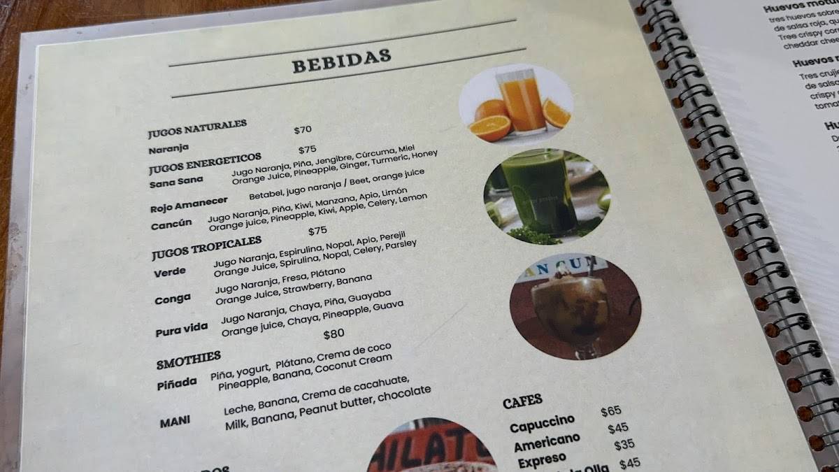 Menu at Casa Bea restaurant, Cancún