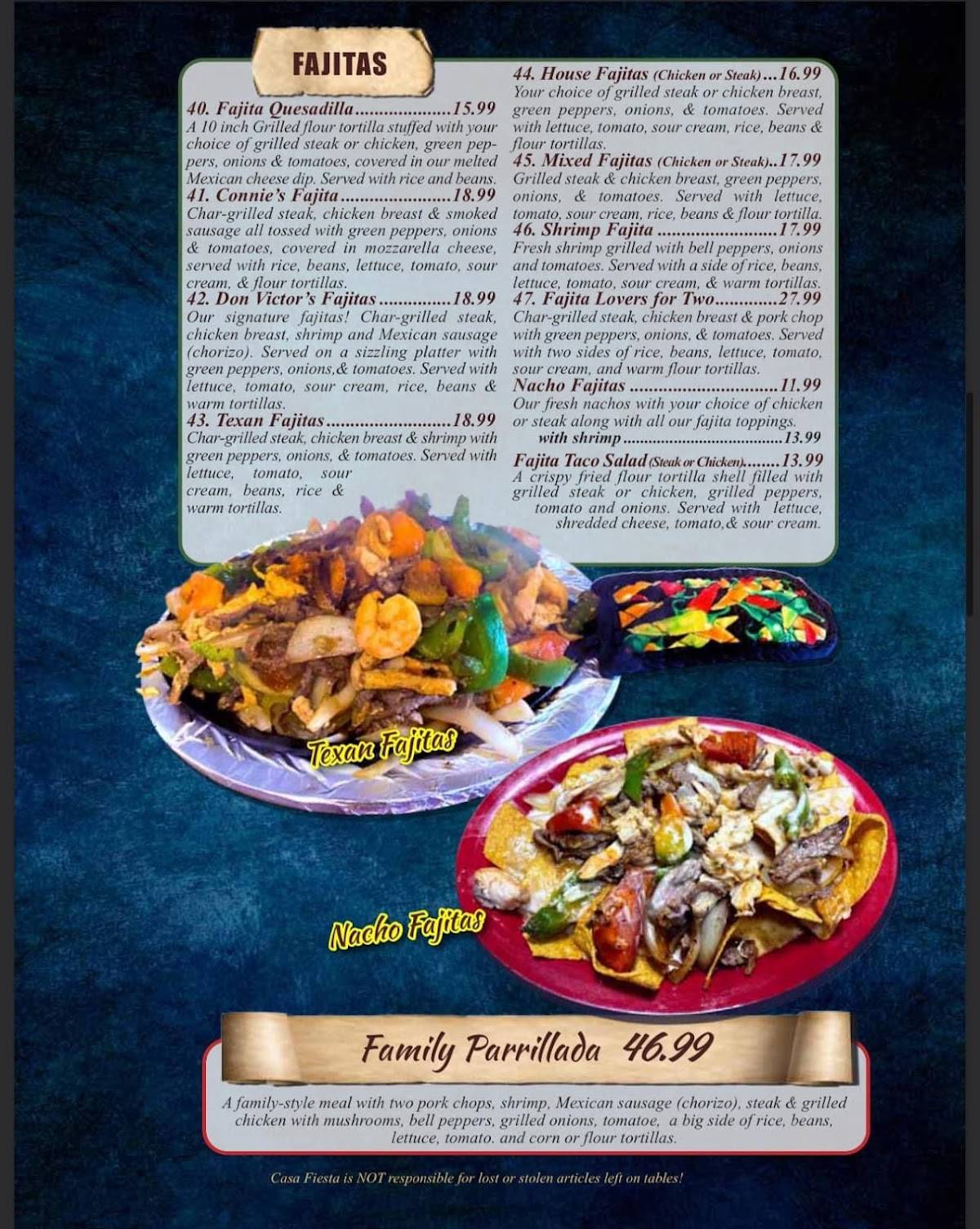 Menu at Casa Fiesta restaurant, Fremont