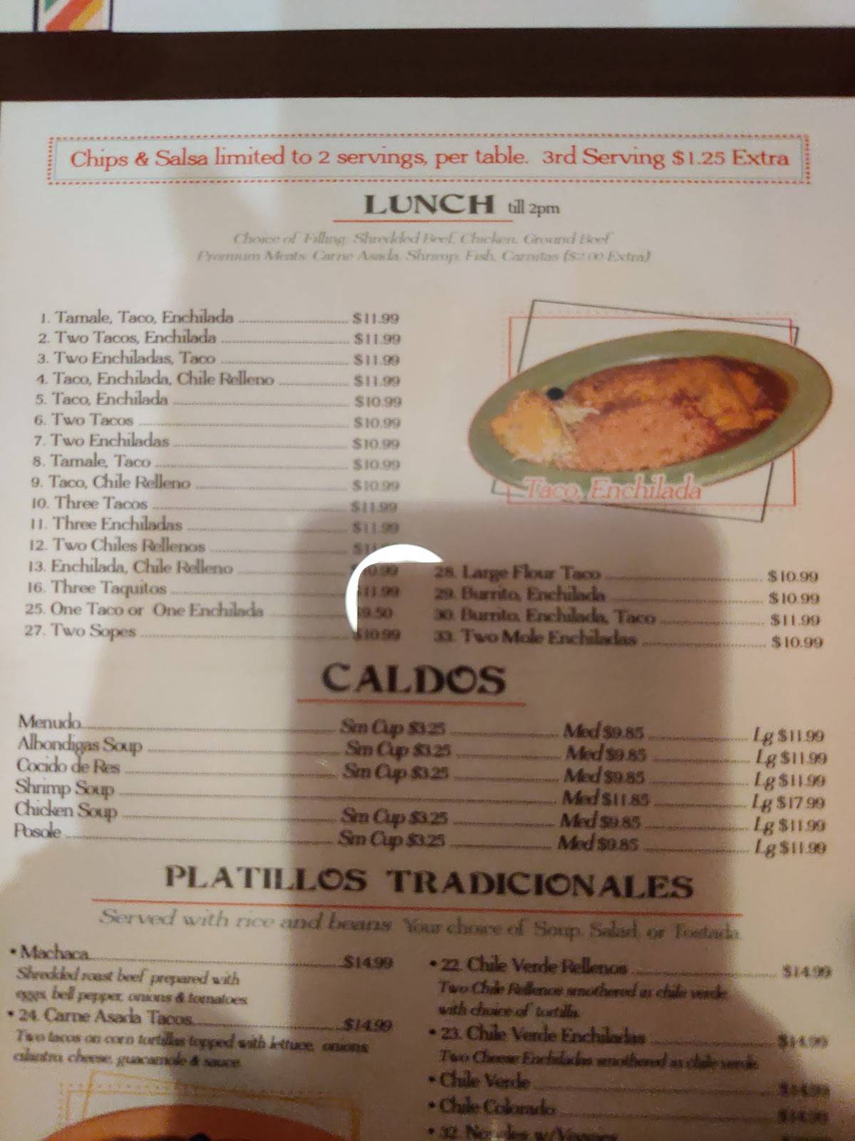 Menu at Casa Maria restaurant, Clovis