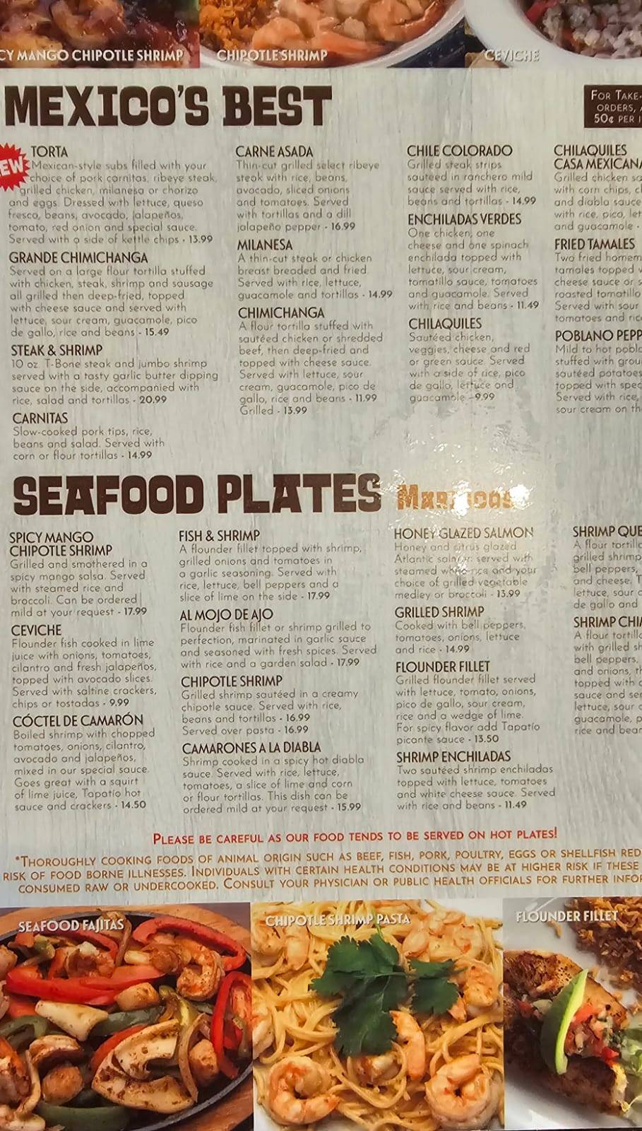 Menu at Casa Mexicana restaurant, Memphis, 555 S Perkins Rd