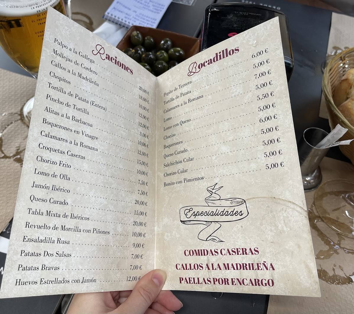 Carta del pub y bar Casa Perico, Cerceda, Av. del los Canteros