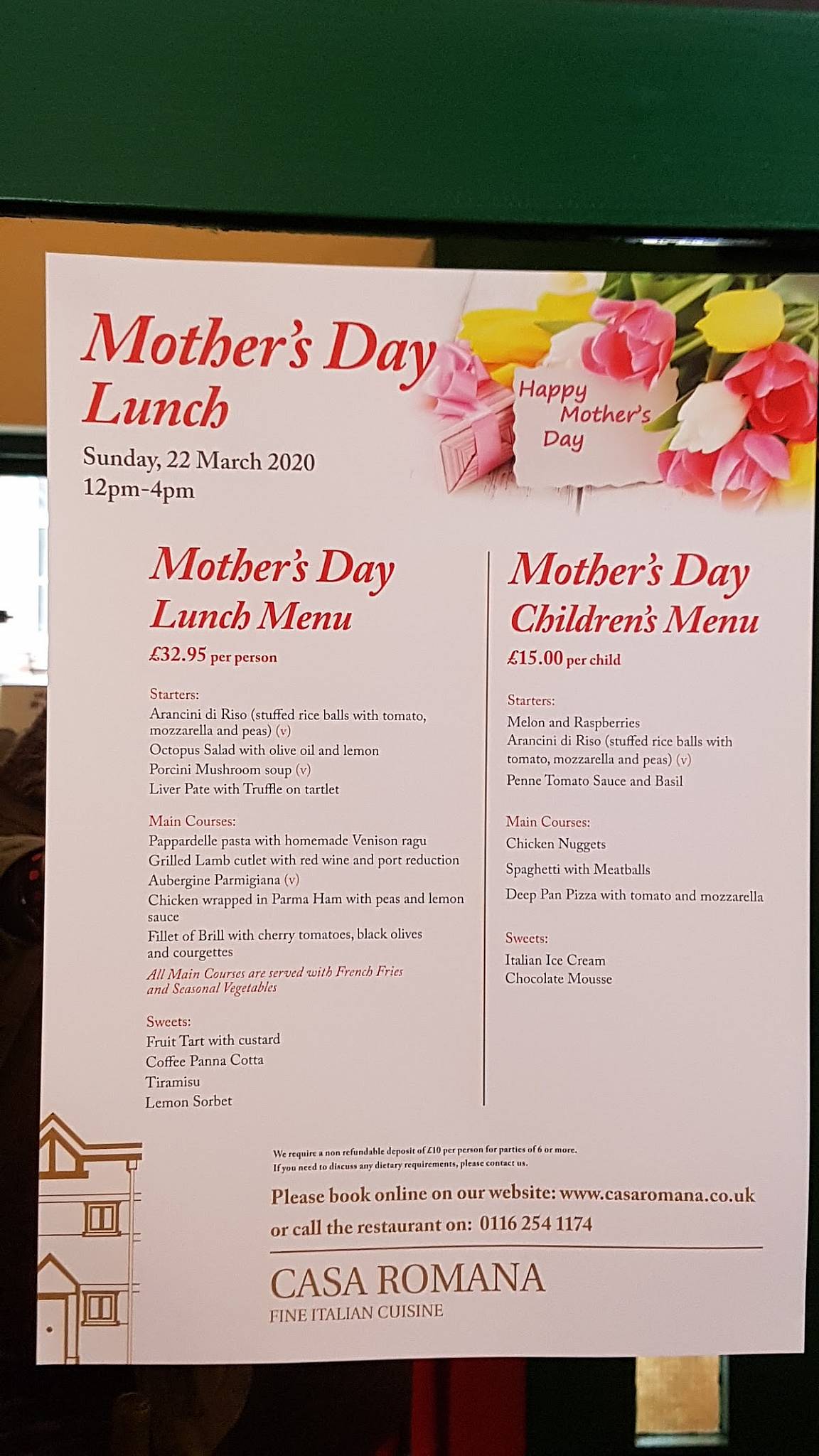 Menu at Casa Romana restaurant, Leicester