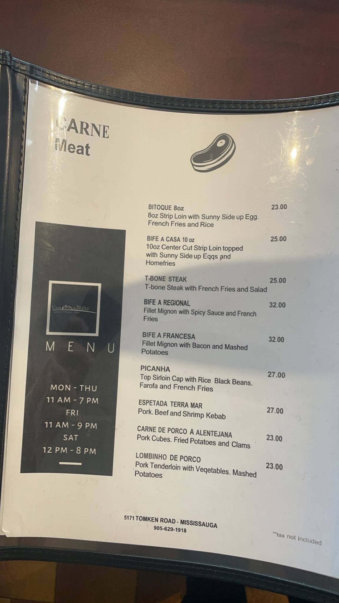 Menu at Casa da Malta Restaurant, Mississauga