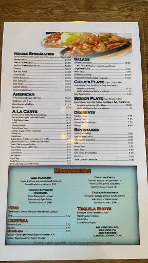 Menu at Casa de Lago restaurant, Oak View