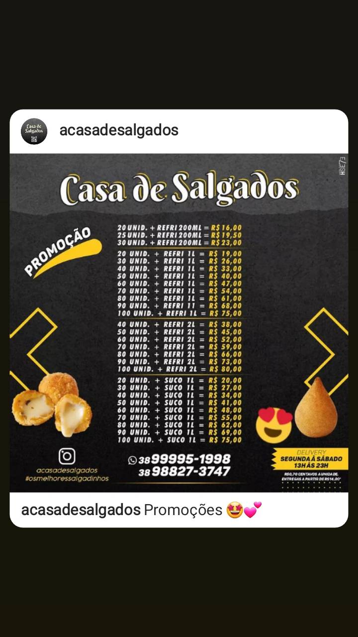 Menu em Casa de Salgados pub & Bar, Diamantina